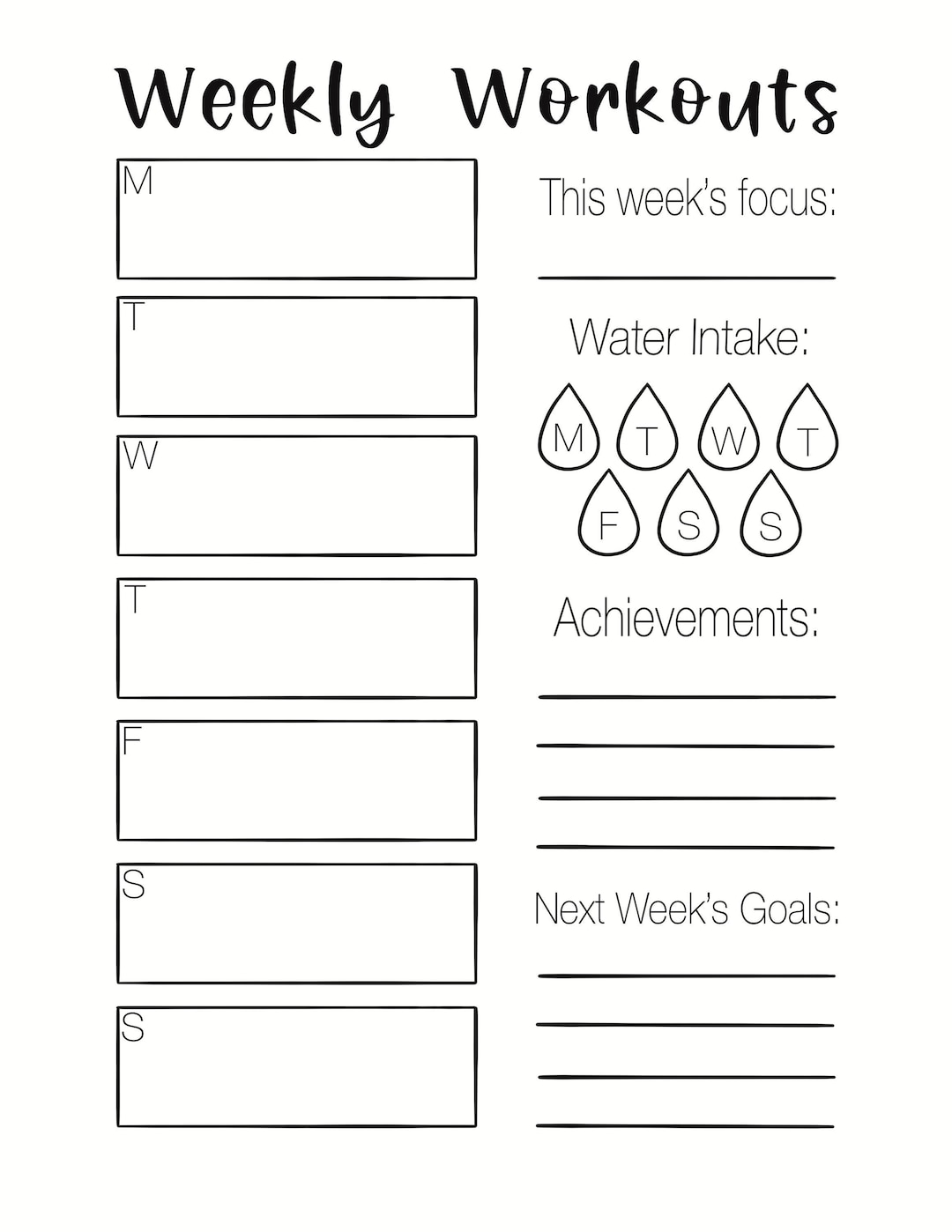 Weekly Workout Tracker, Exercise Planner, Workout Printable, Exercise ...