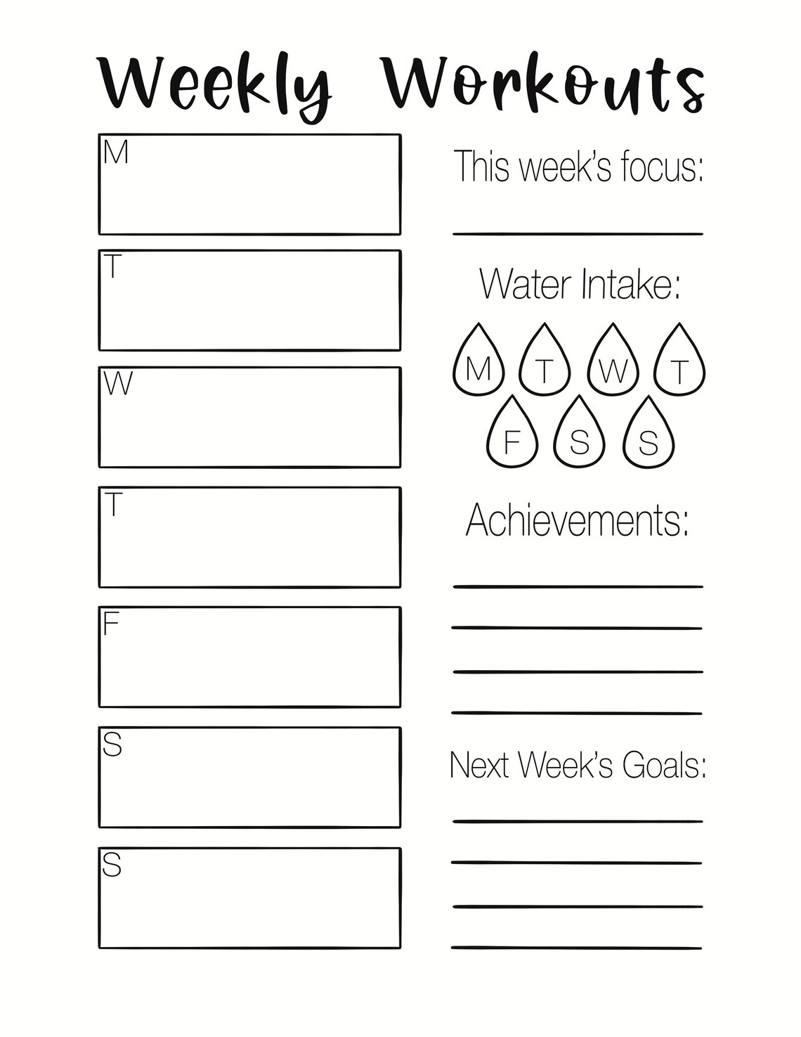 Weekly Workout Tracker, Exercise Planner, Workout Printable, Exercise ...