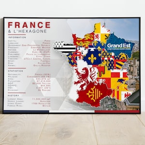 France Country Profile and L'hexagone - Map Print - Etsy