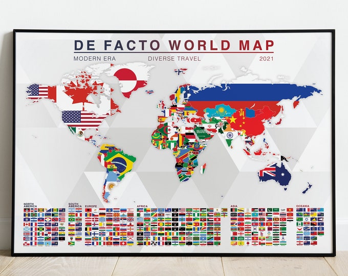 De Facto Flag World Map Map Print/sticker - Etsy