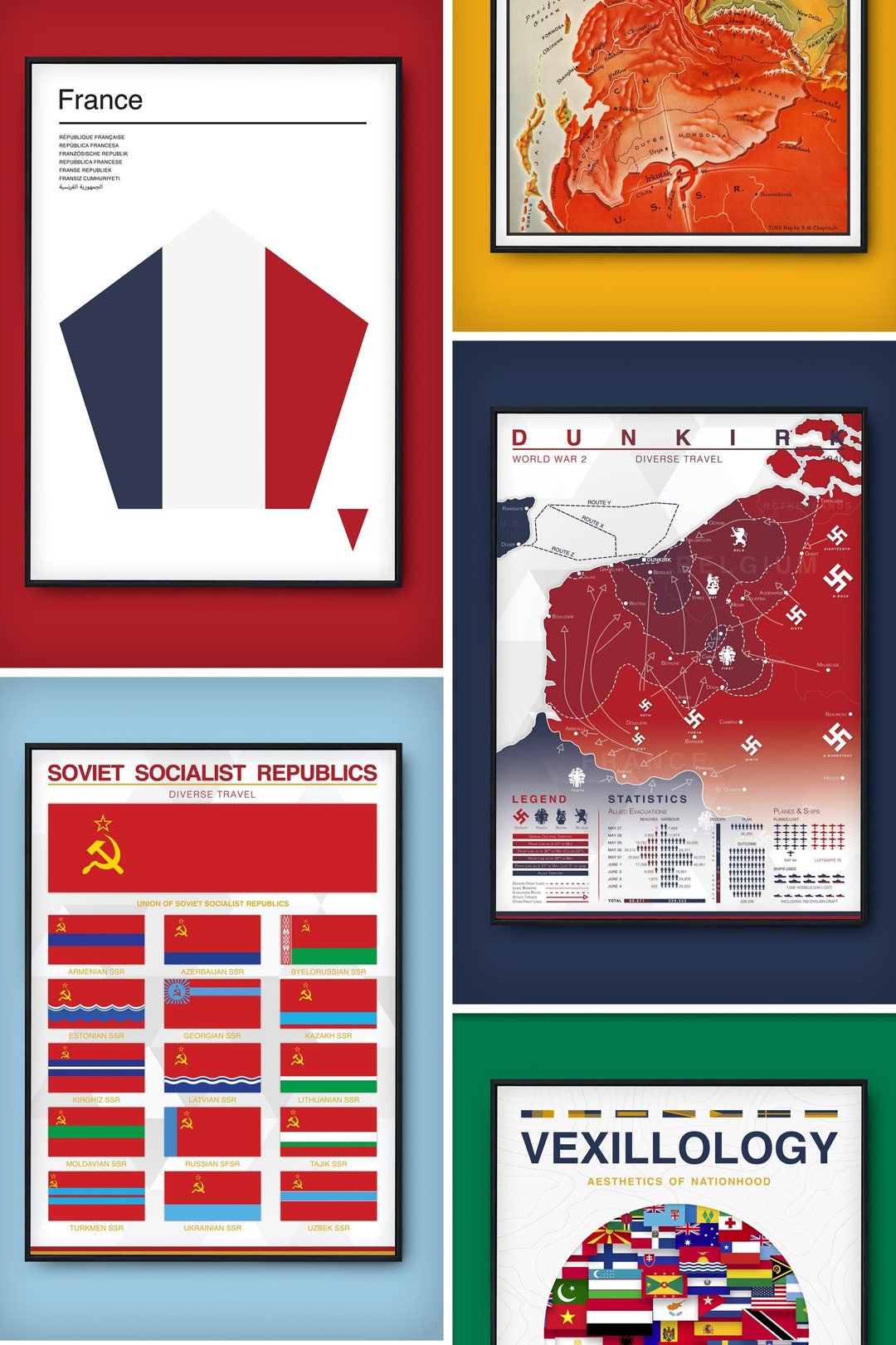 Any 10 Prints Map, Flag & Propaganda Poster/sticker Bundle gift/office ...