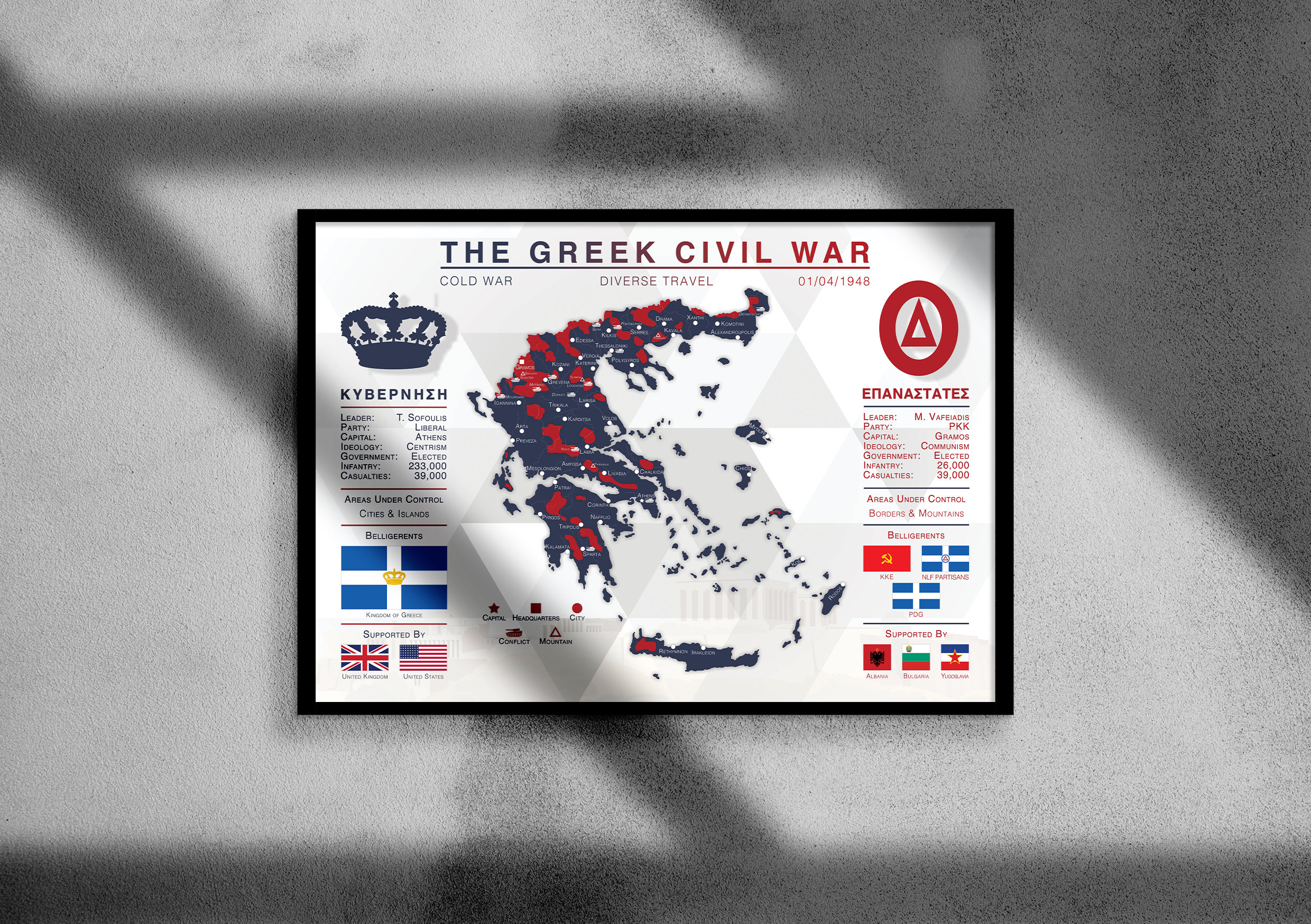 The Greek Civil War Map Print - Etsy
