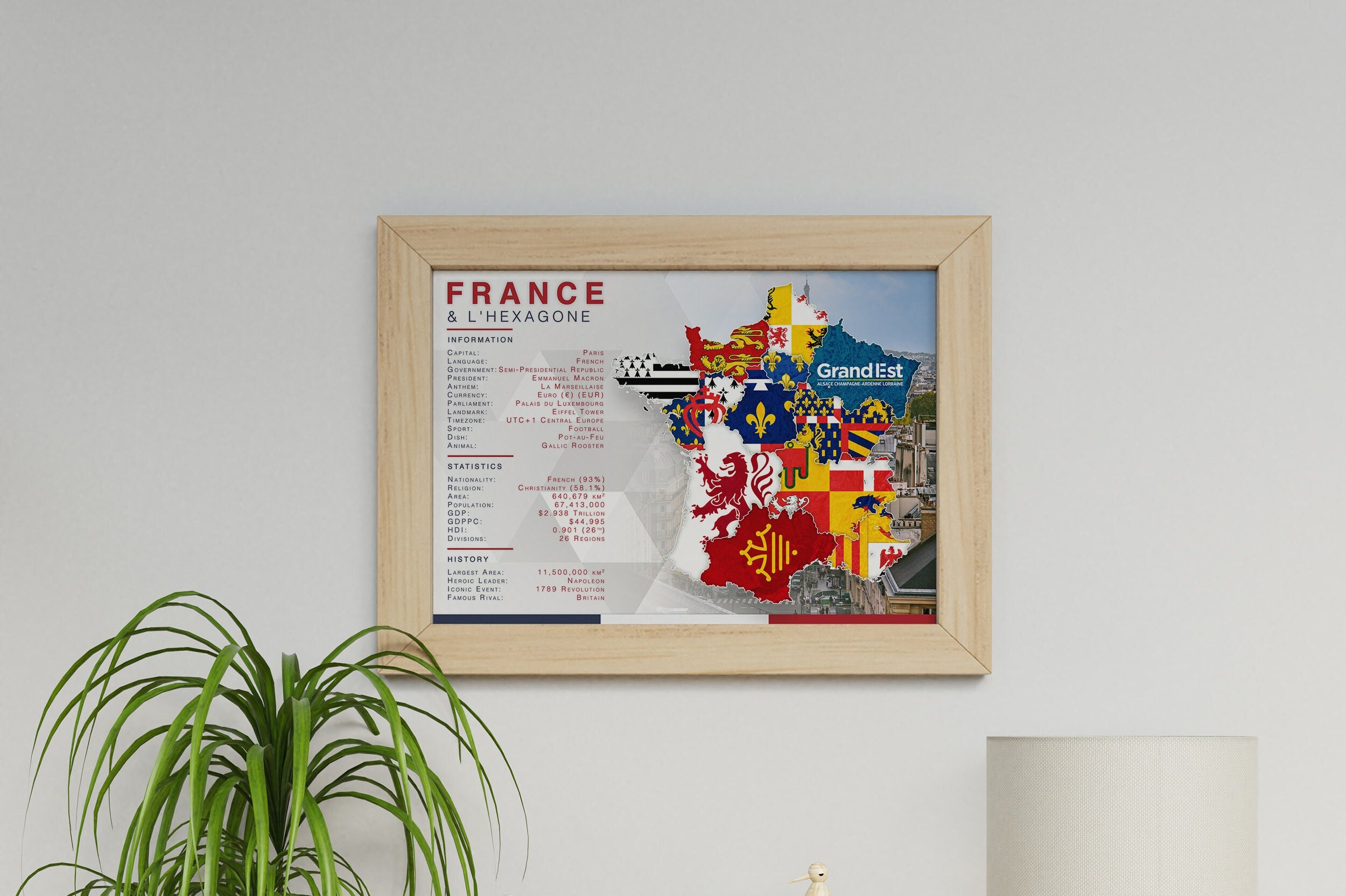 France Country Profile and L'hexagone - Map Print - Etsy