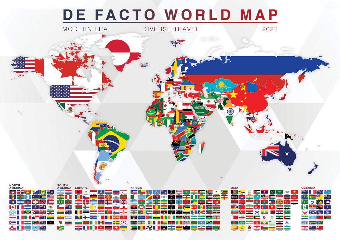 De Facto Flag World Map Map Print/sticker - Etsy