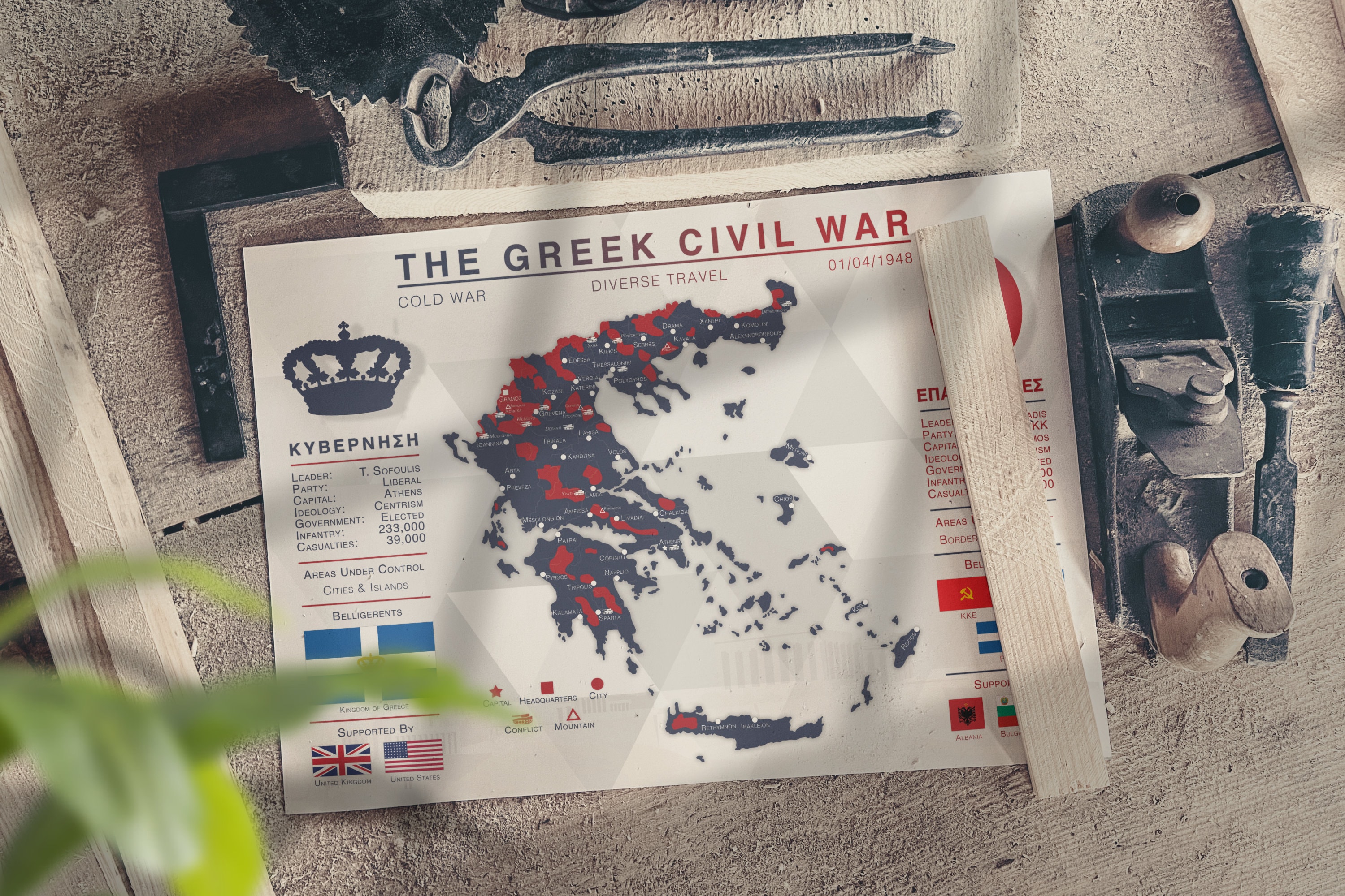 The Greek Civil War Map Print - Etsy