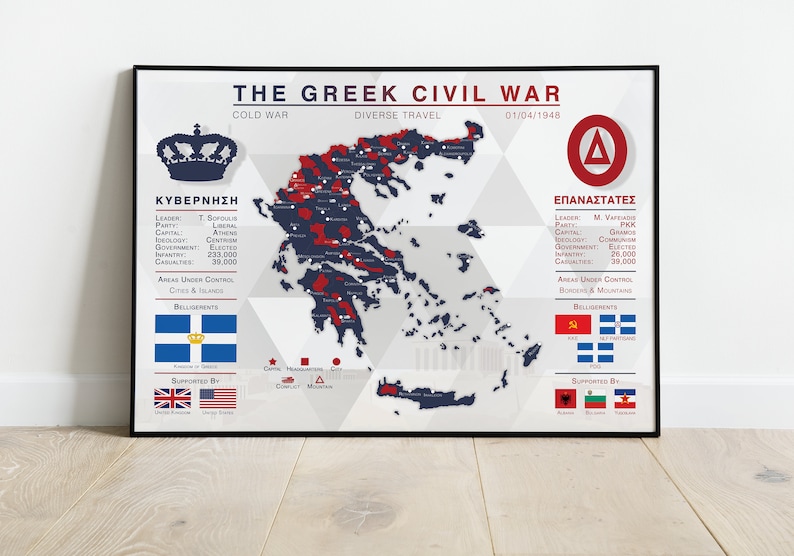 The Greek Civil War - Map Print - Etsy