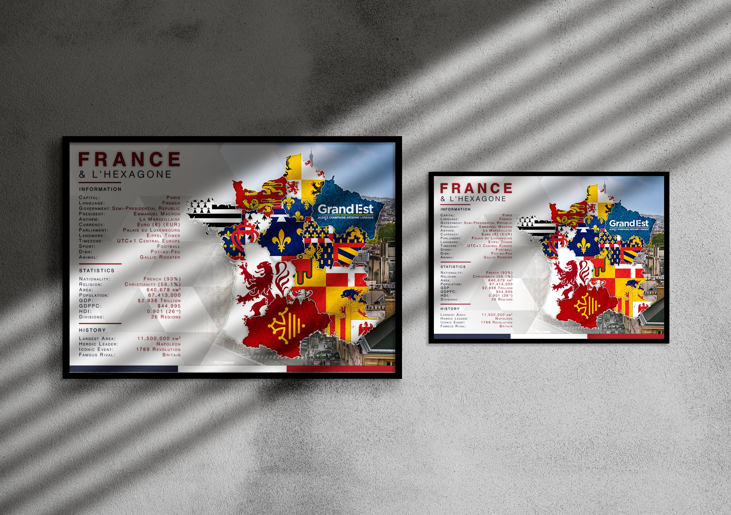 France Country Profile and L'hexagone - Map Print - Etsy