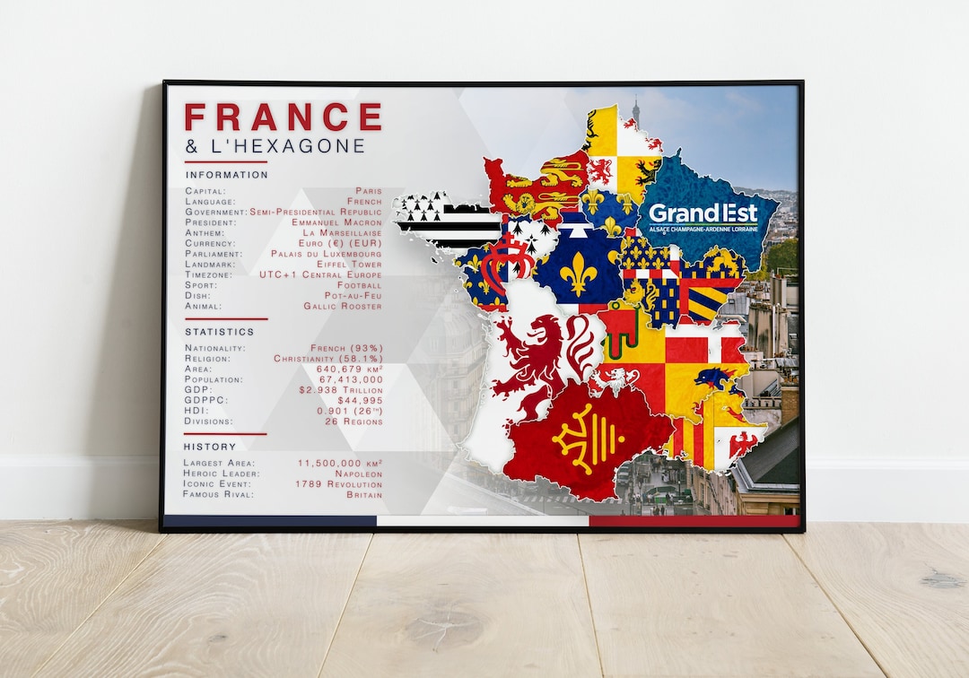 France Country Profile and L'hexagone - Map Print - Etsy