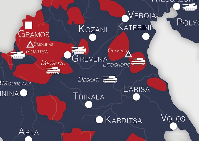 The Greek Civil War - Map Print - Etsy UK
