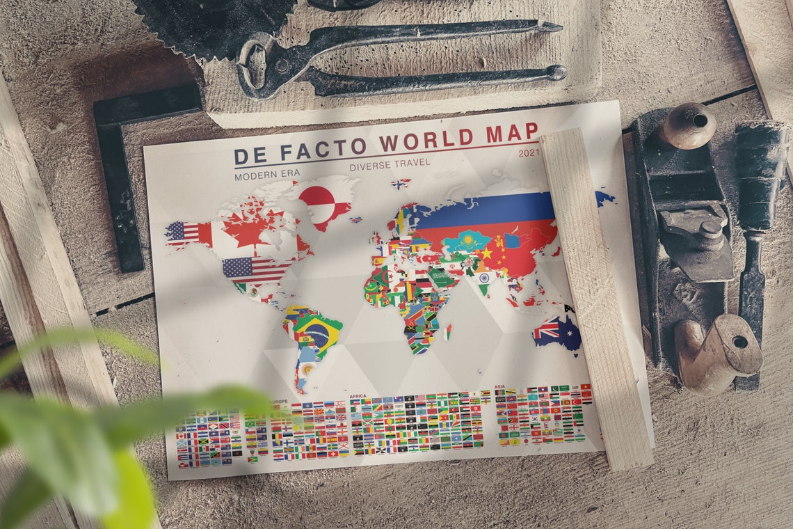 De Facto Flag World Map Map Print/sticker - Etsy