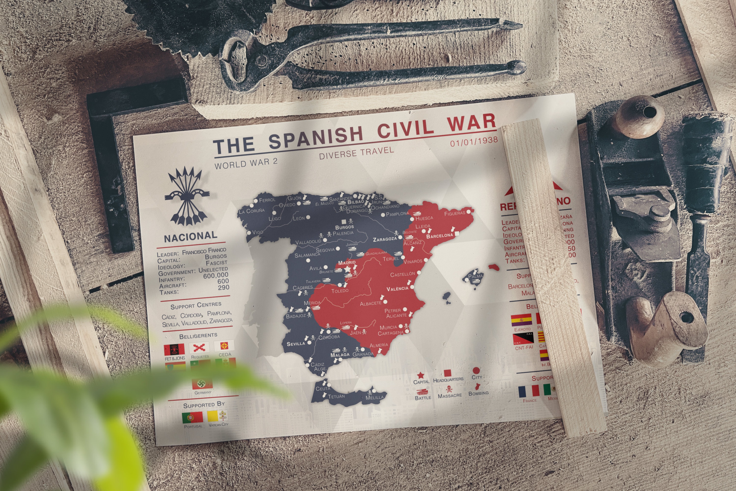 The Spanish Civil War - Map Print - Etsy