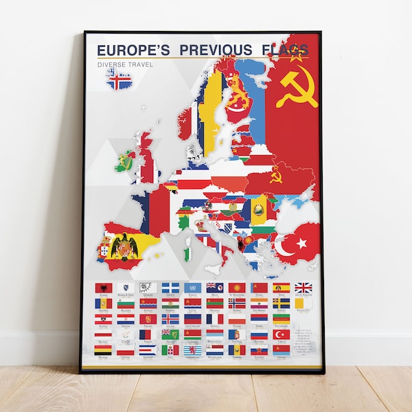 Europe Map With Flags - Etsy