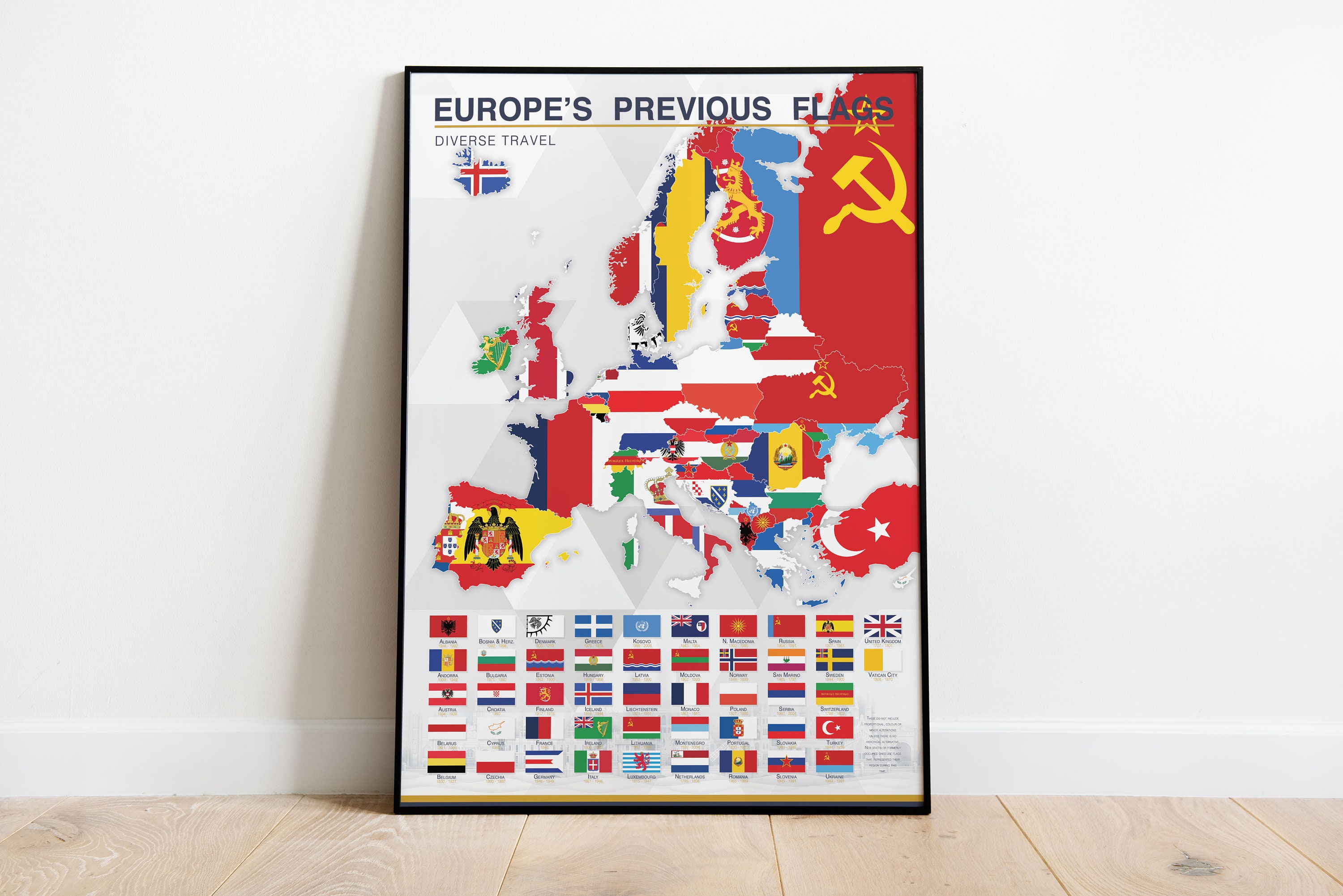 Europe's Previous Flags - Map Print - Etsy