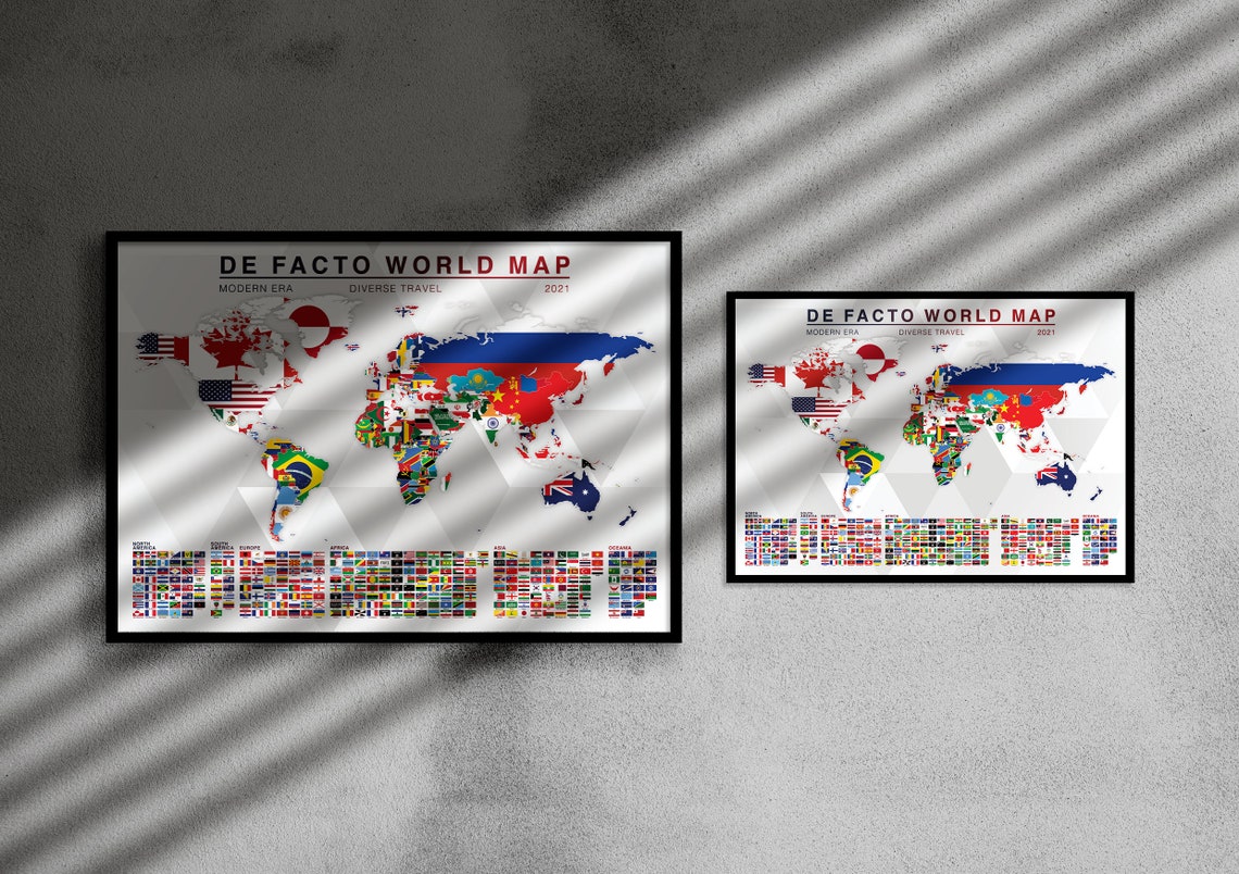 De Facto Flag World Map Map Print/sticker - Etsy