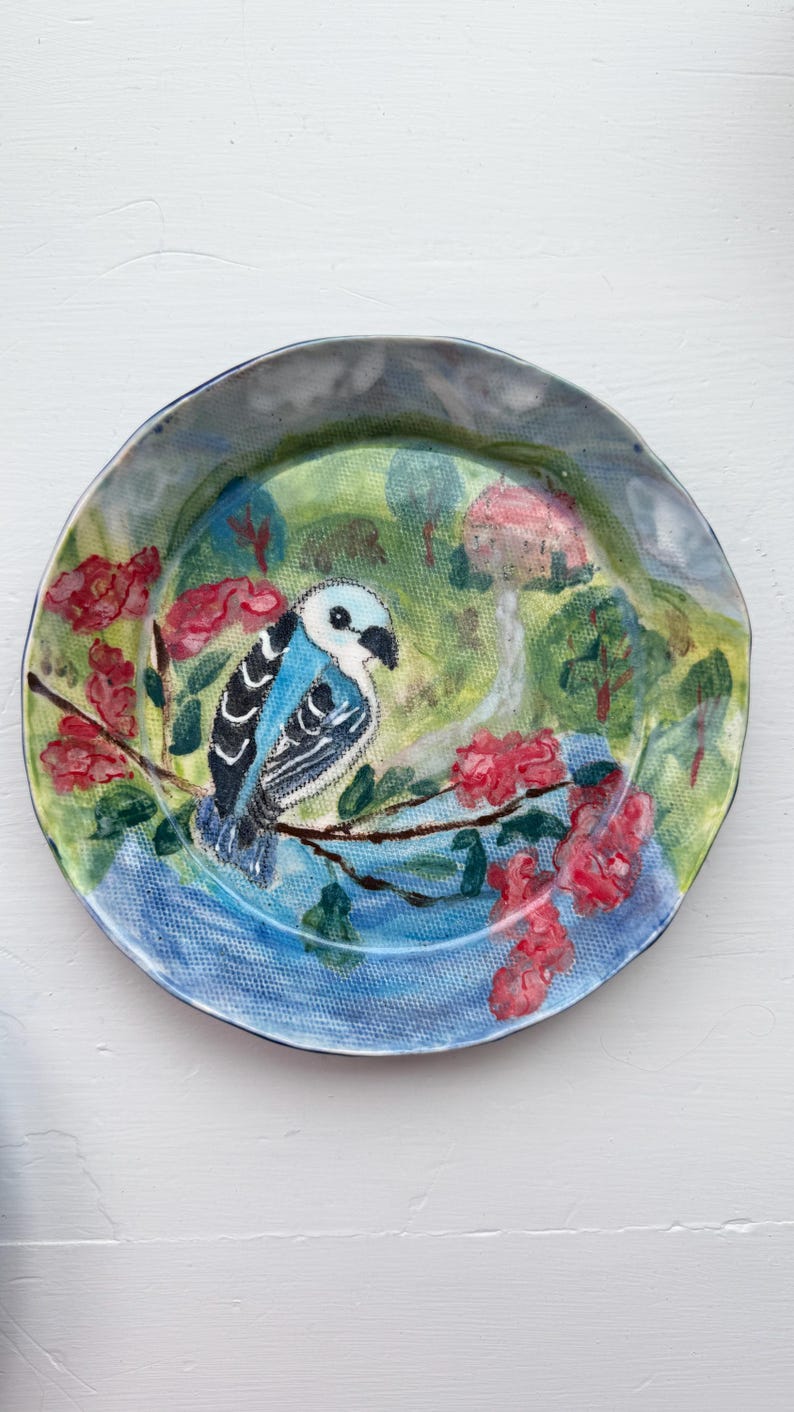 Blue Bird Ceramic Plate- Handmade and Hand Painted - Etsy