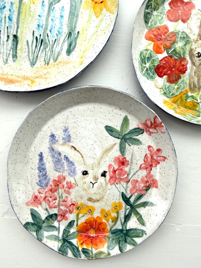 Handmade Ceramic Plates- Set of Two Bunny in the Garden - Etsy