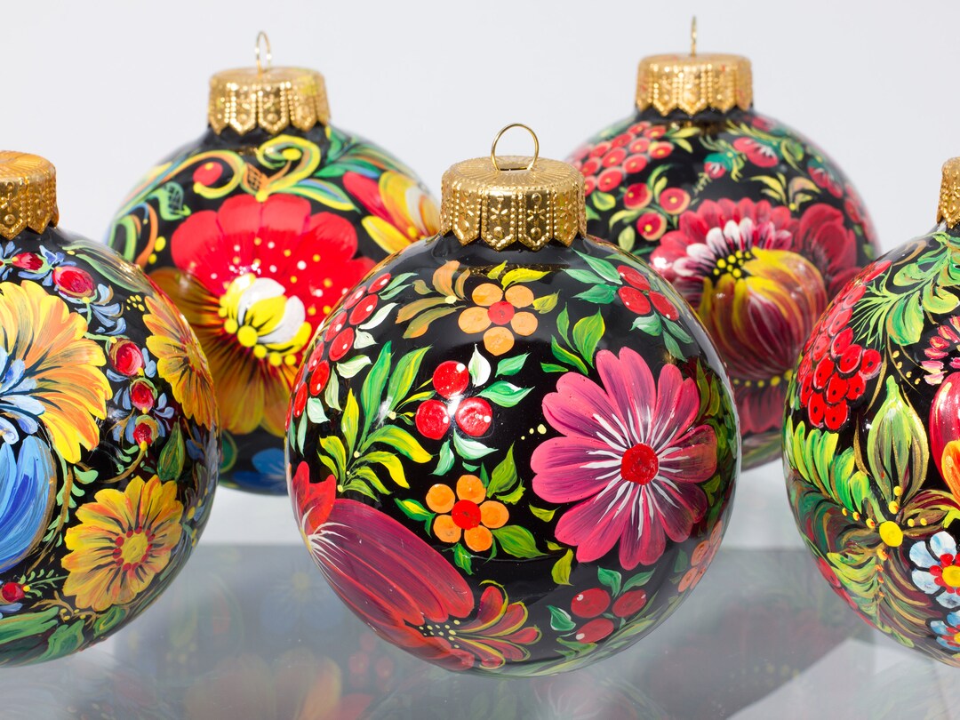 Hand Painted Balls, Glass Christmas Balls, Red With Flowers, Custom ...