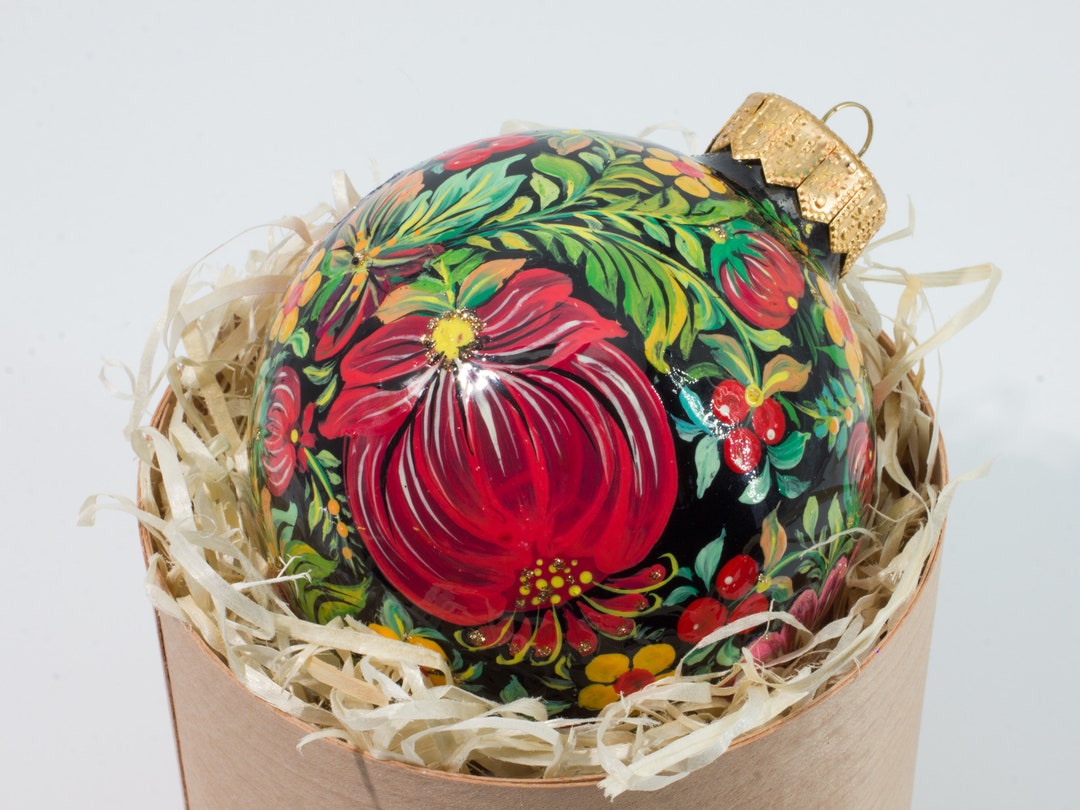 Red With Flowers, Designer Christmas Ornaments, Botanical Christmas ...