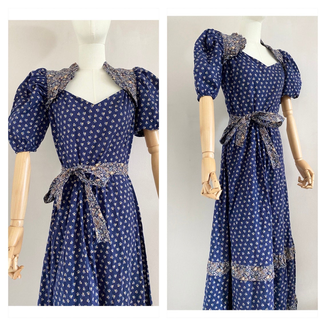 Vintage 70s Blue Cotton Prairie Dress - 1970s Maxi Floral Maxi Robe ...