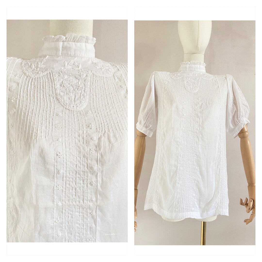 Vintage 70s René Derhy White Cotton Blouse - Victorian Antique Lace Top ...