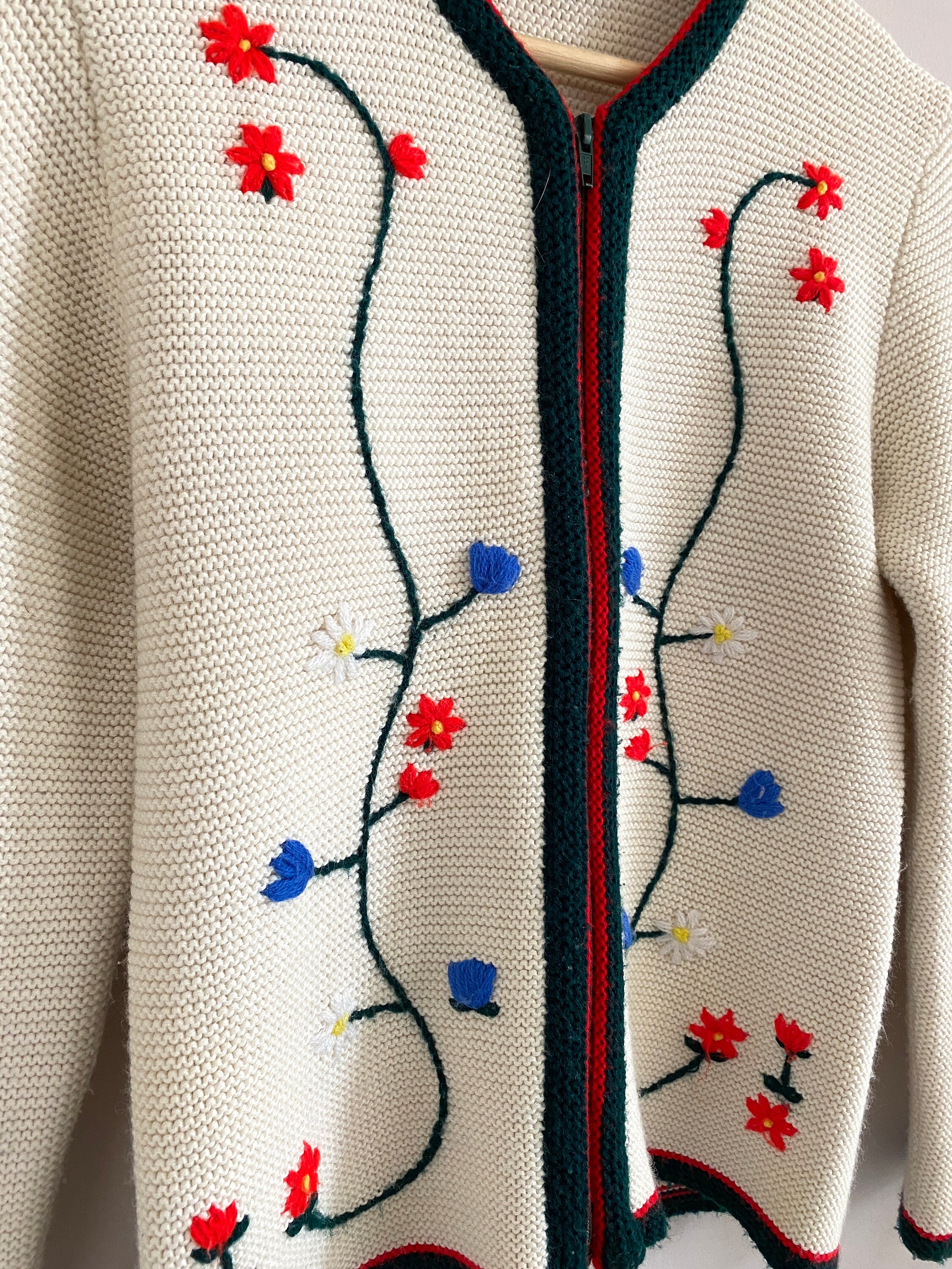 Vintage Woolen Knitted Austrian Sweater With Embroidered Flowers ...