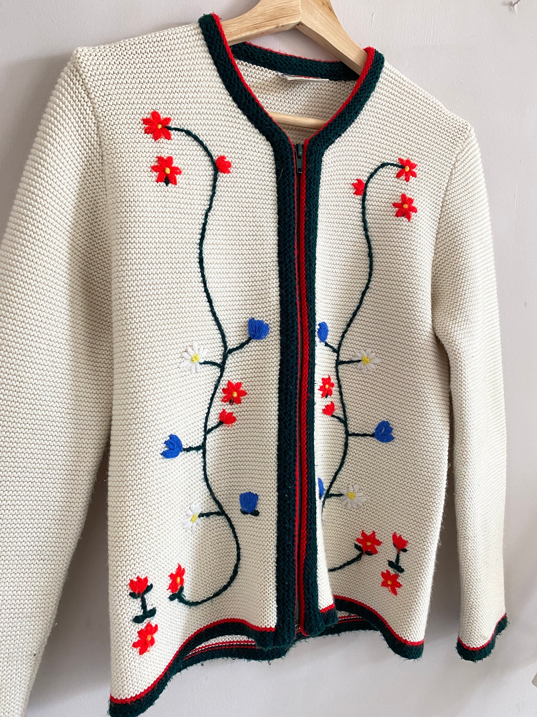 Vintage Woolen Knitted Austrian Sweater With Embroidered Flowers ...