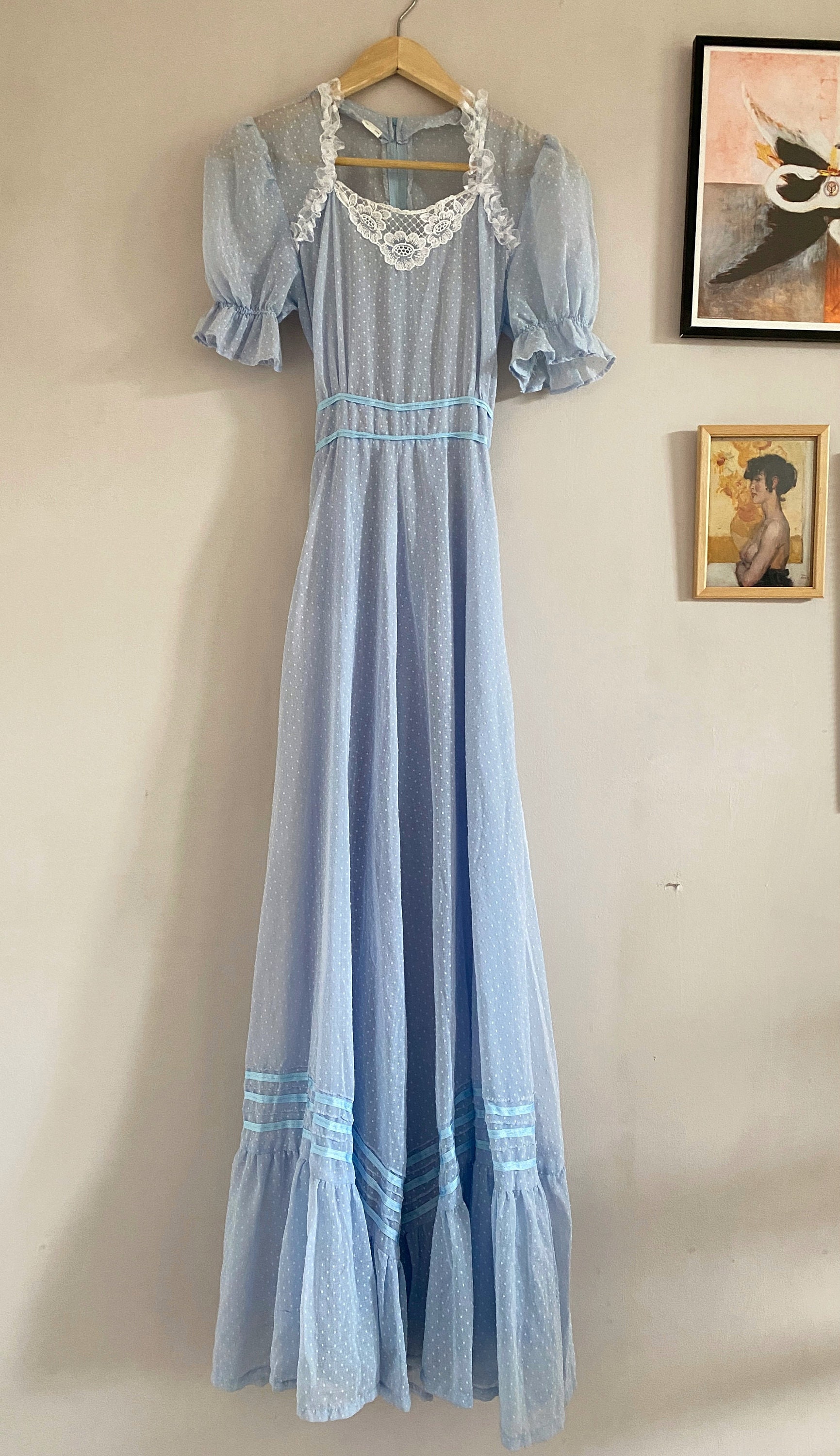 1970s cotton sky blue prairie dress vintage prairie dress | Etsy