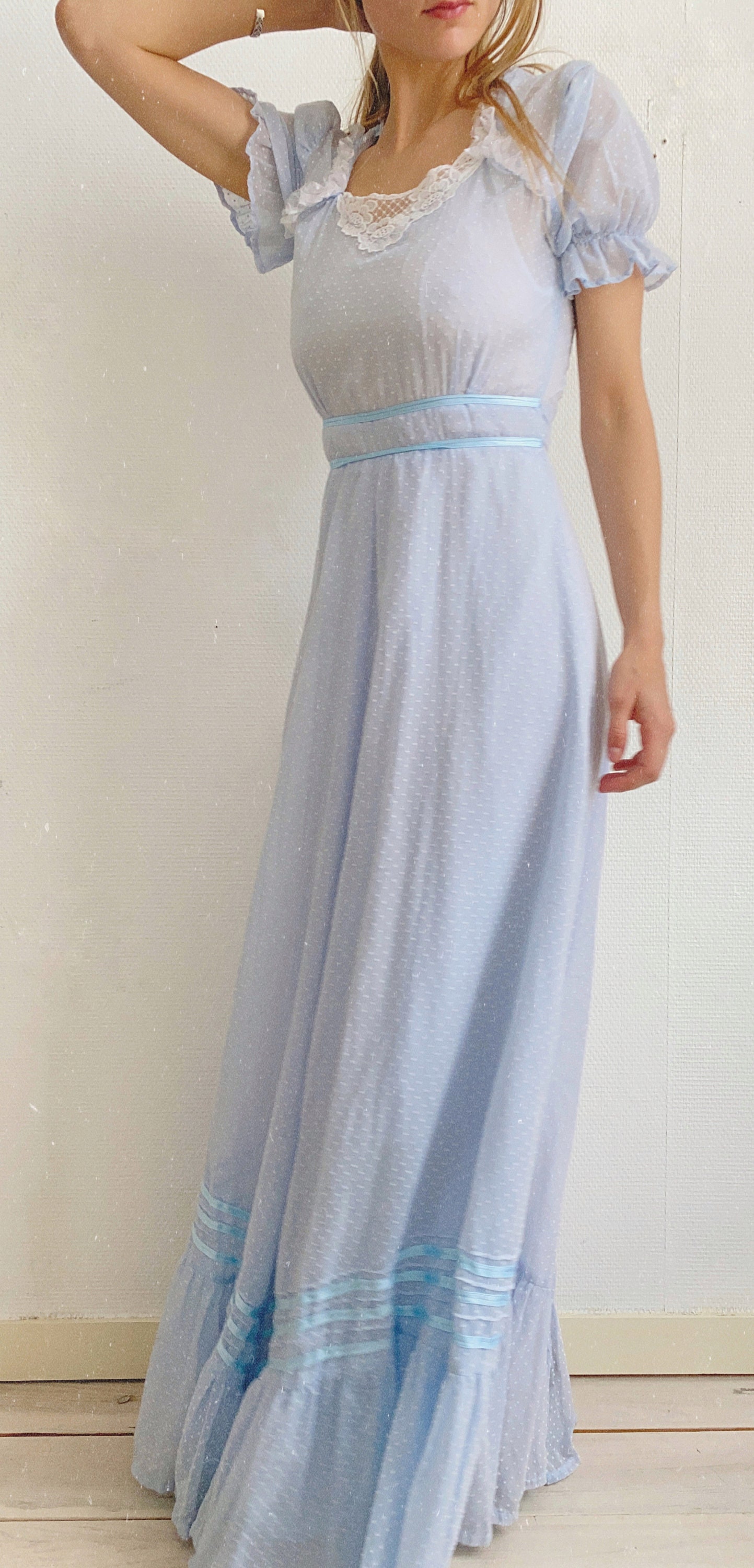 1970s cotton sky blue prairie dress vintage prairie dress | Etsy