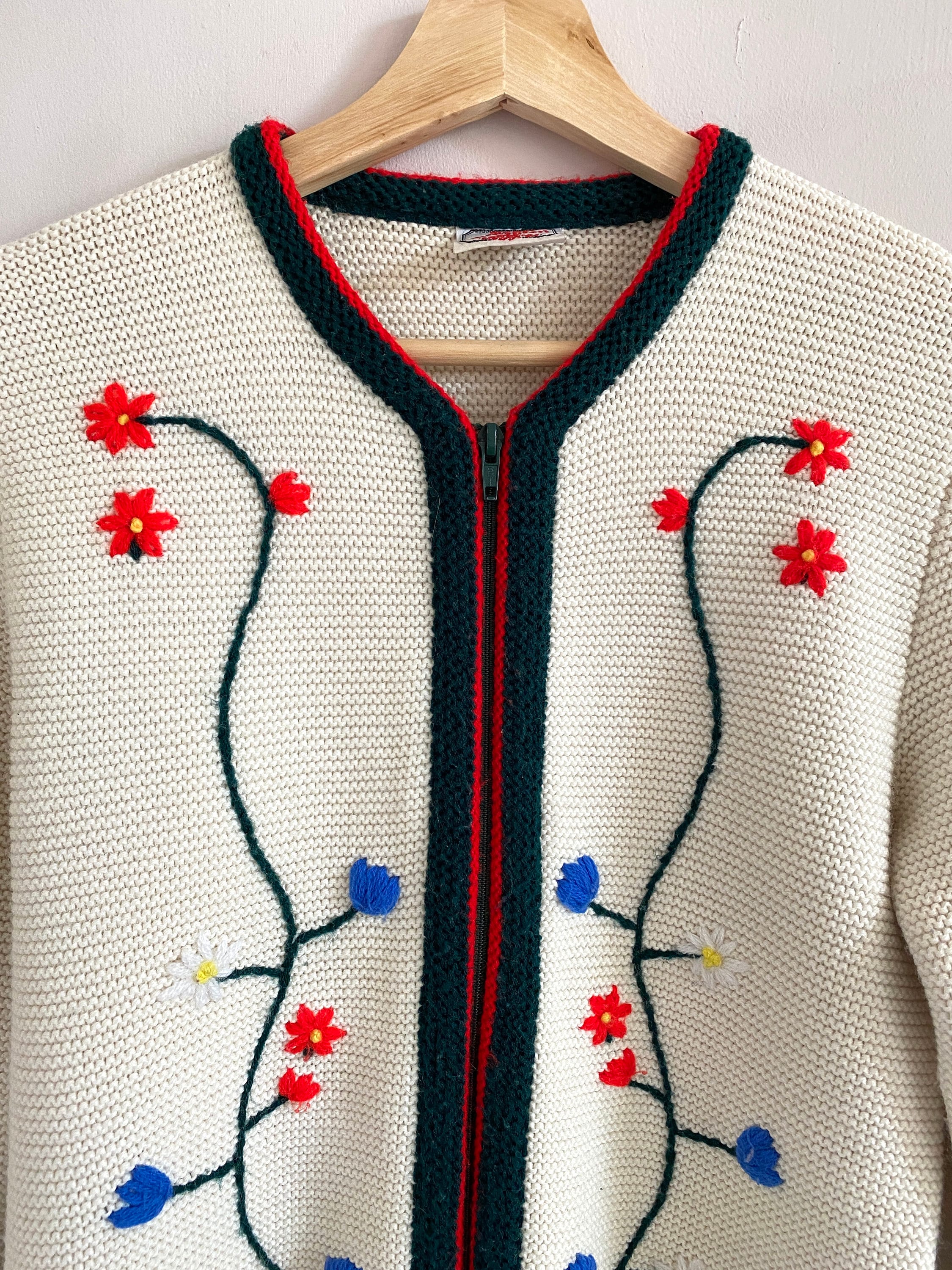 Vintage Woolen Knitted Austrian Sweater With Embroidered Flowers ...