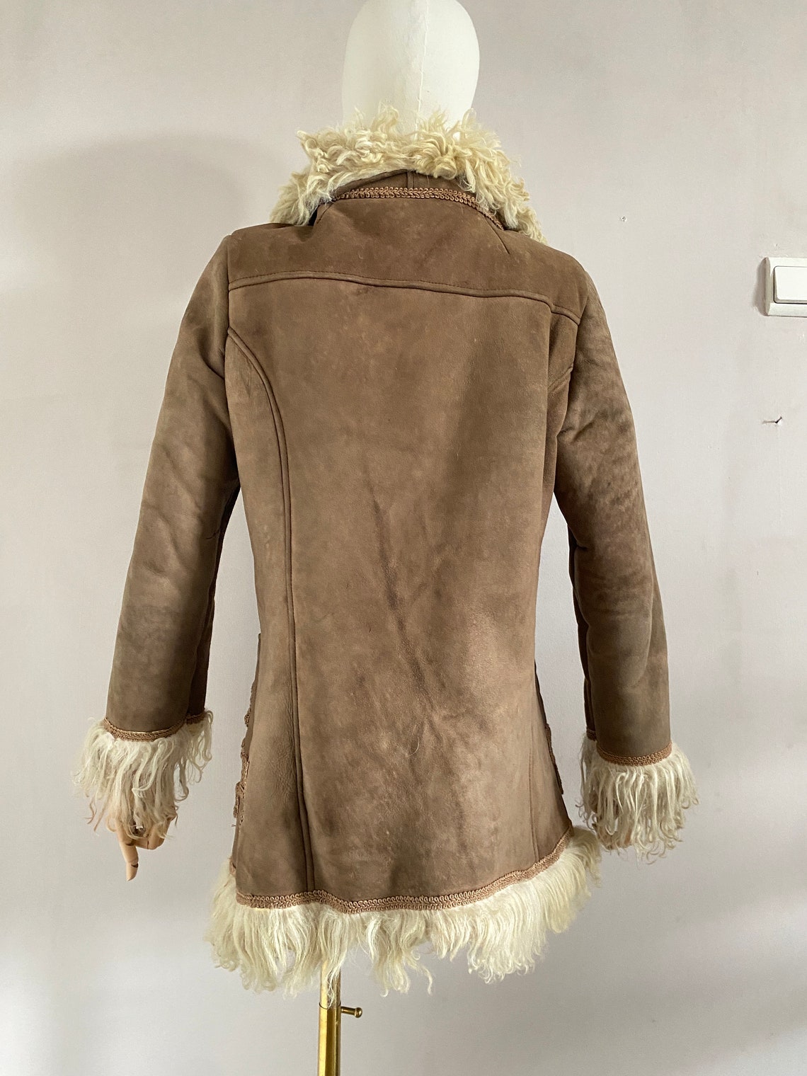 Vintage 70s Afghan Coat Xs/s 1970s Camel Suede Leather Mongolian Fur ...