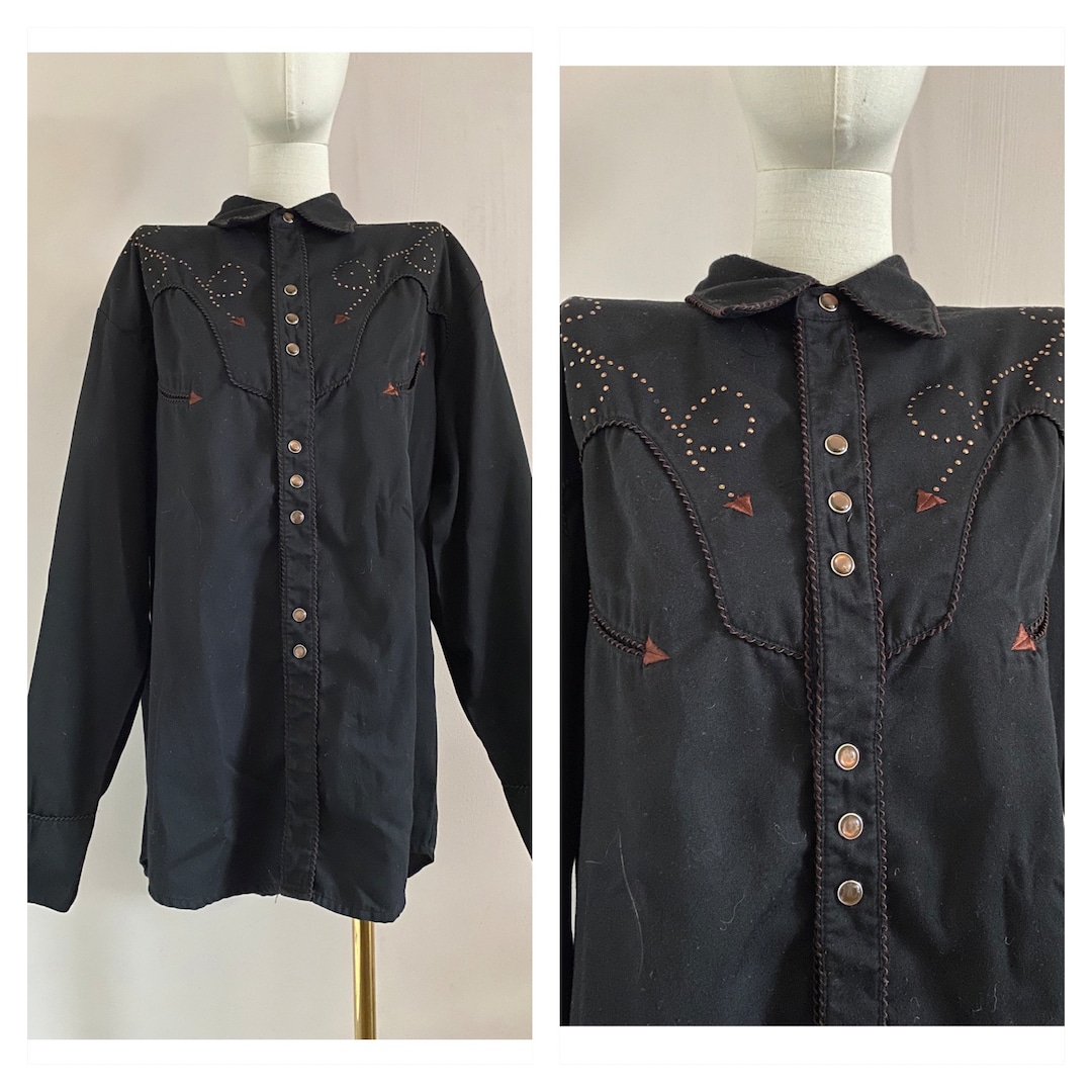 Vintage 90s Scully Black Western Blouse 1990s Cowboy Shirt With Studs ...