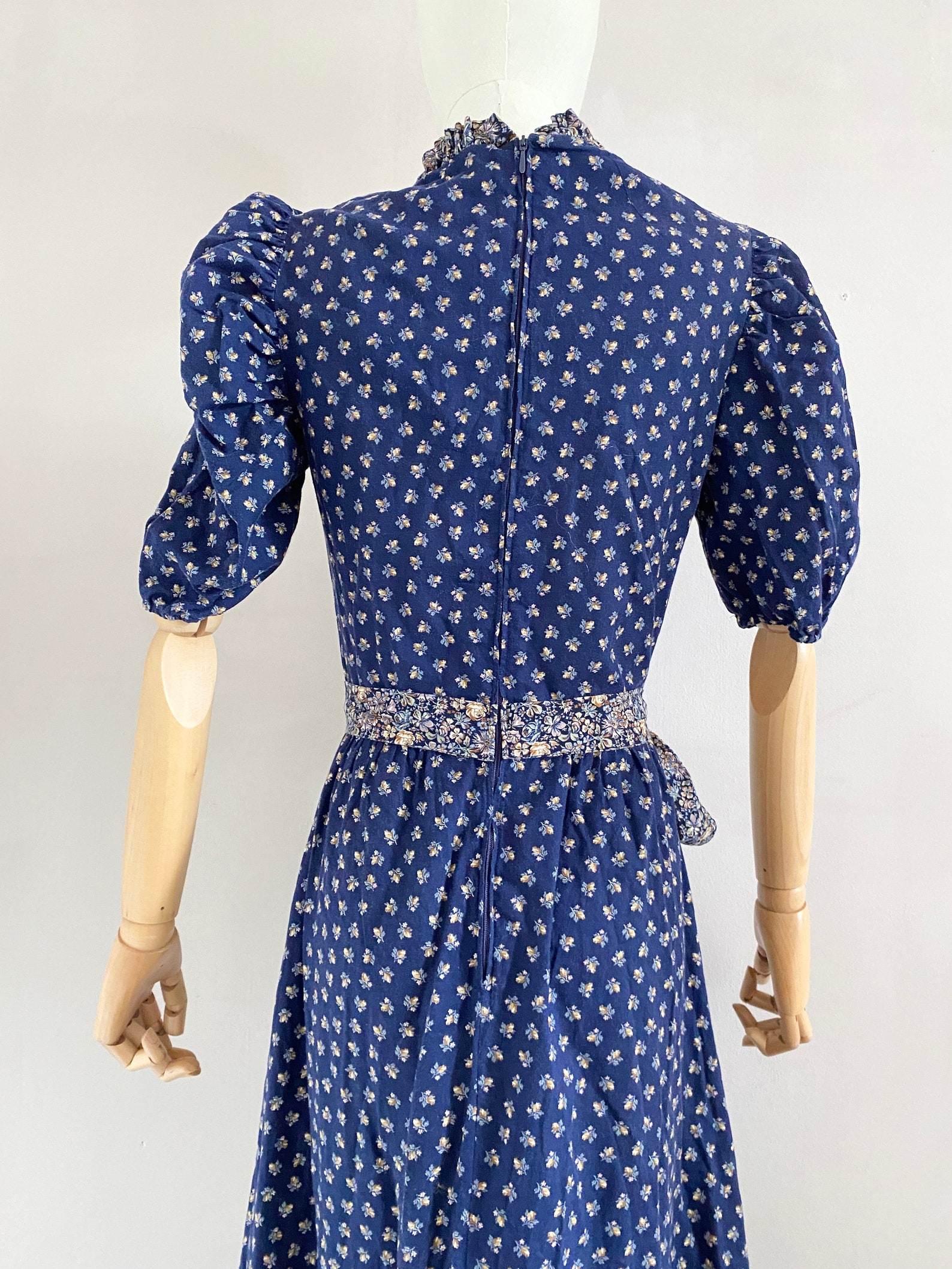Vintage 70s Blue Cotton Prairie Dress - 1970s Maxi Floral Maxi Robe ...