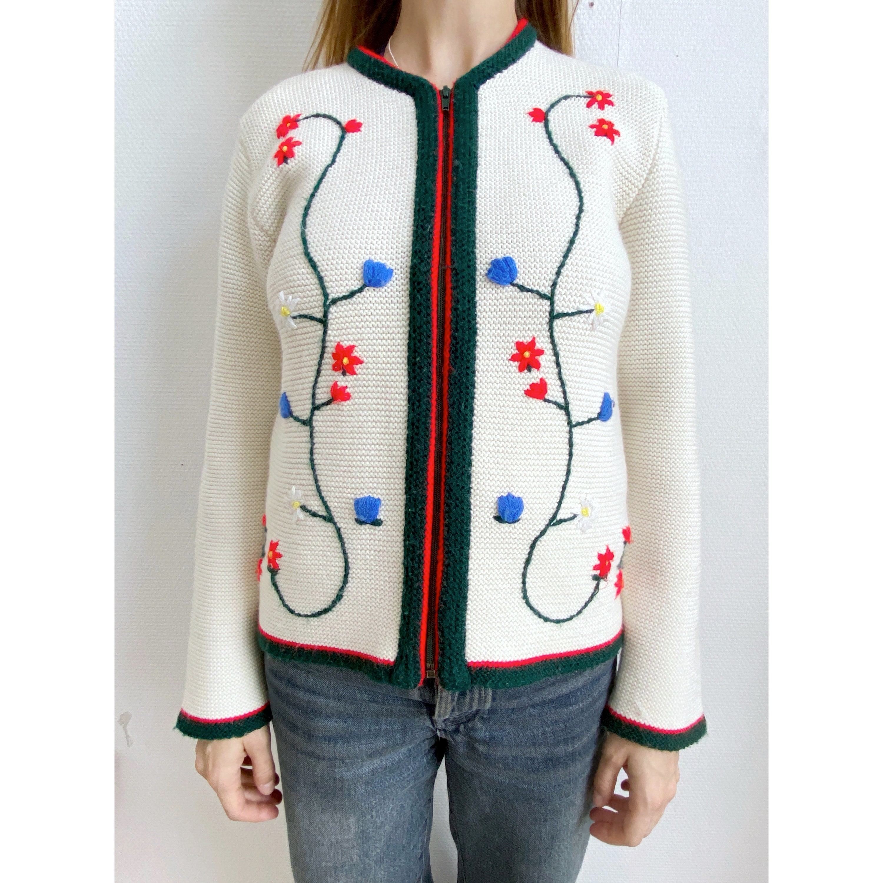 Vintage Woolen Knitted Austrian Sweater With Embroidered Flowers ...