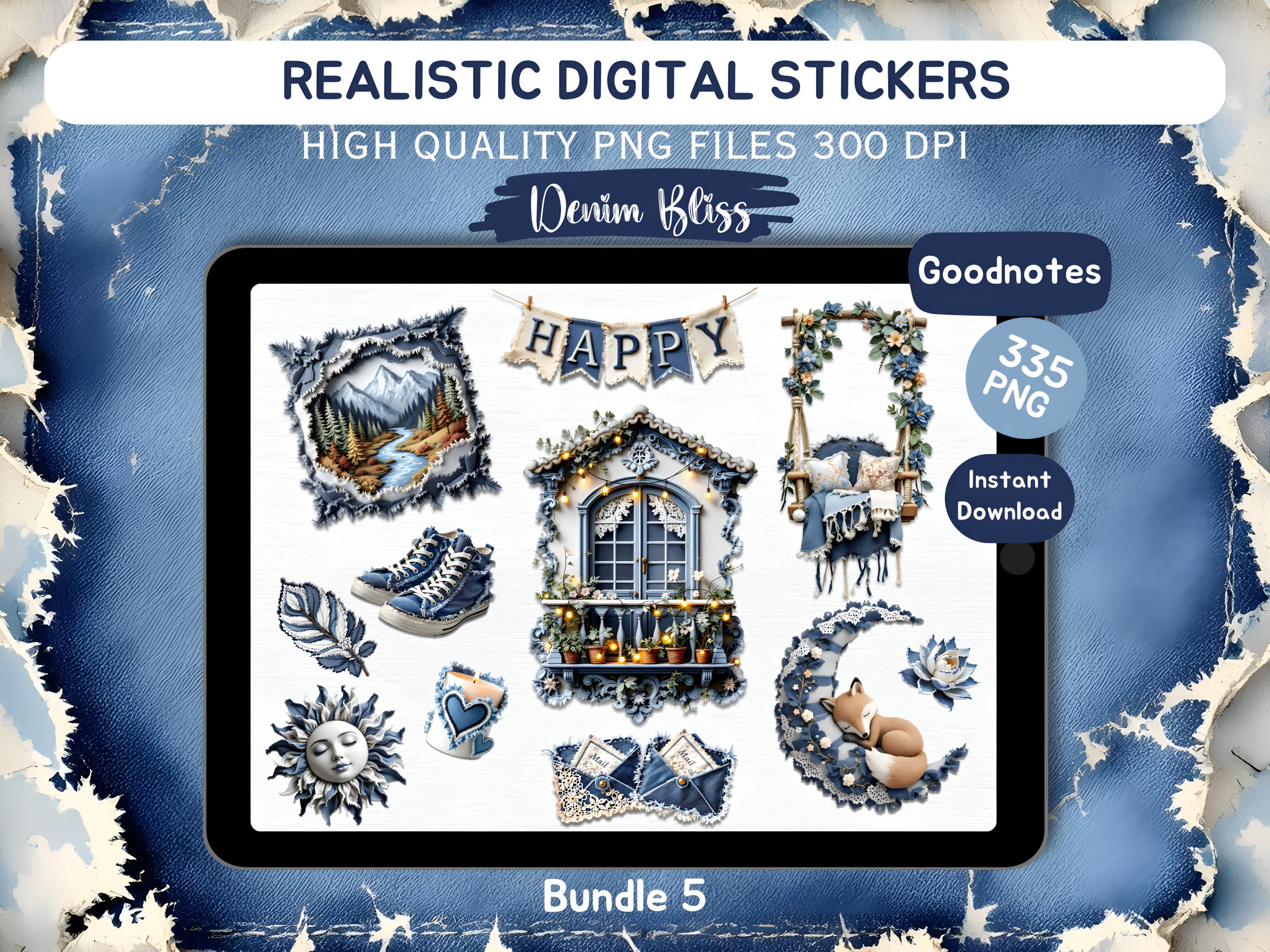Denim Themed Digital Stickers 335 PNG + Goodnotes Sticker Book ...