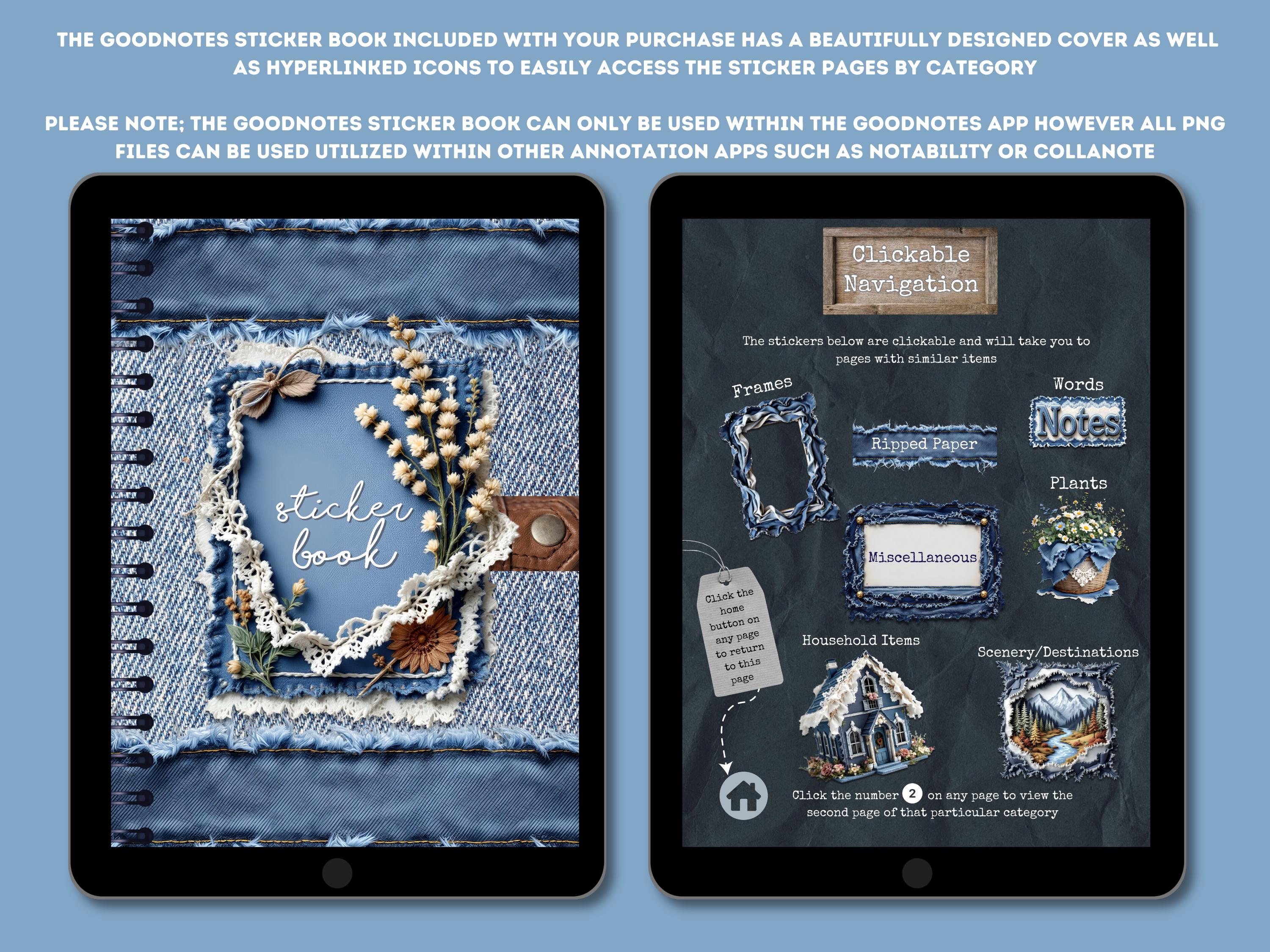 Denim Themed Digital Stickers 335 PNG + Goodnotes Sticker Book ...
