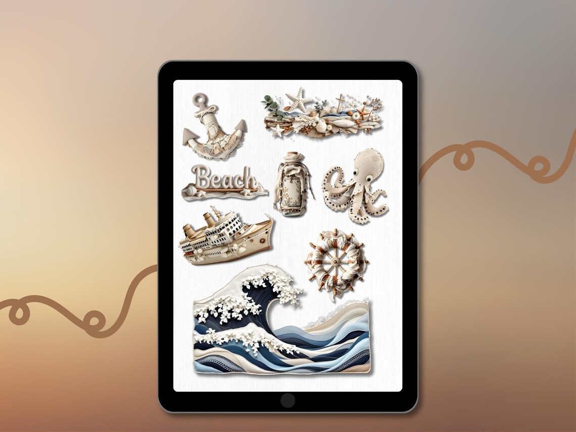120 Realistic Coastal Beach Themed Digital Stickers | Includes ...