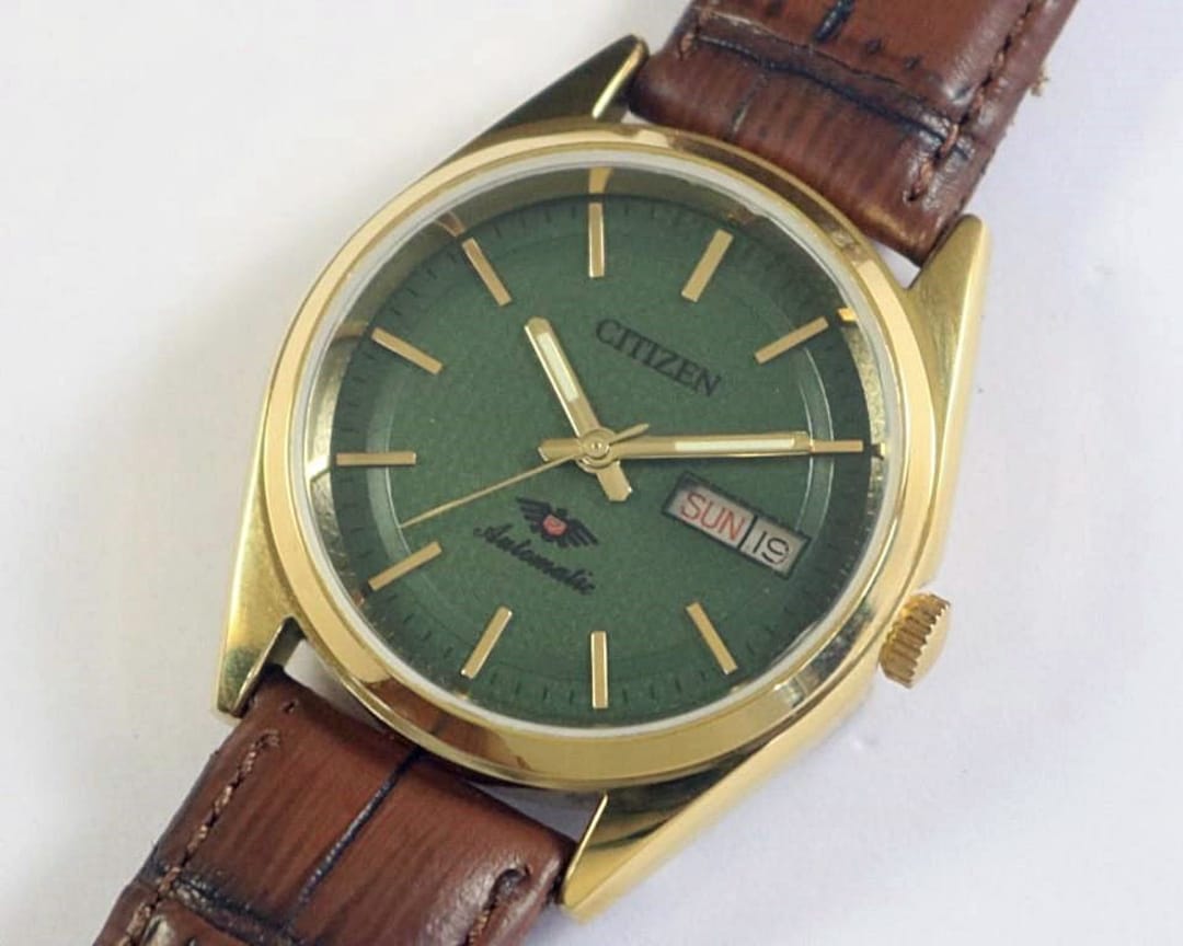 Vintage Citizen Eagle 7 Automatic Japan Mens Wrist Watch Green Textured ...