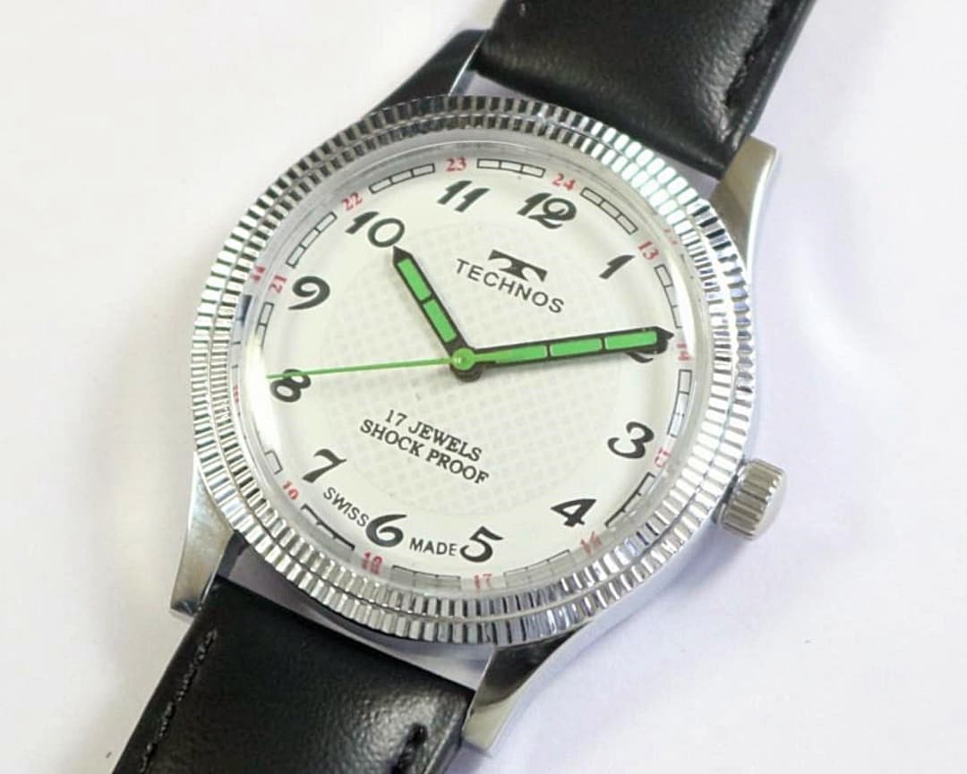 Vintage Technos Swiss Made Hand Winding Mens Wrist Watch Mechanical ...