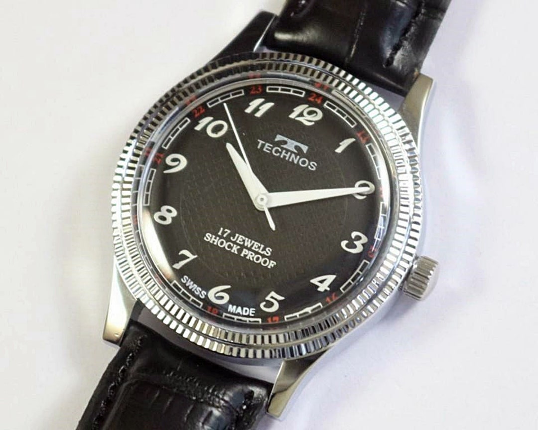 Vintage Technos Swiss Made Hand Winding Mens Wrist Watch Mechanical ...