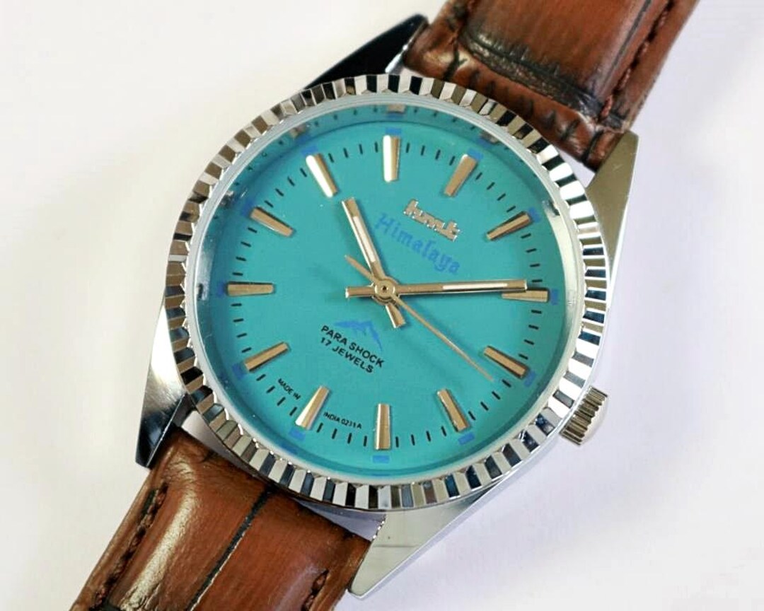 HMT Himalaya Indian Mens Wrist Watch Mechanical Hand Winding Sky Blue ...