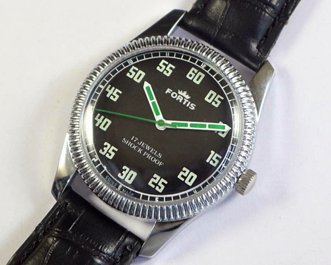 Vintage Fortis Swiss Made Hand Winding Mens Wrist Watch Black Dial Coin ...
