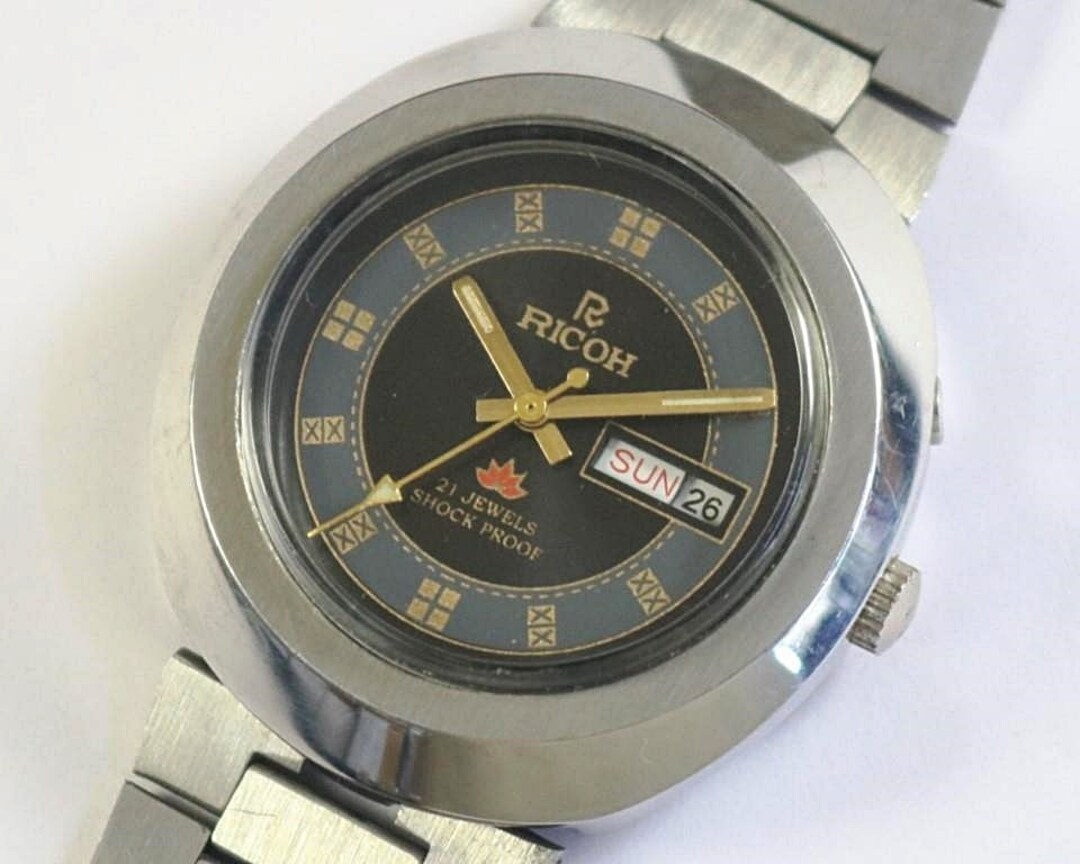 Vintage Ricoh Automatic Japan Mens Wrist Watch Big Oval 38mm Case ...