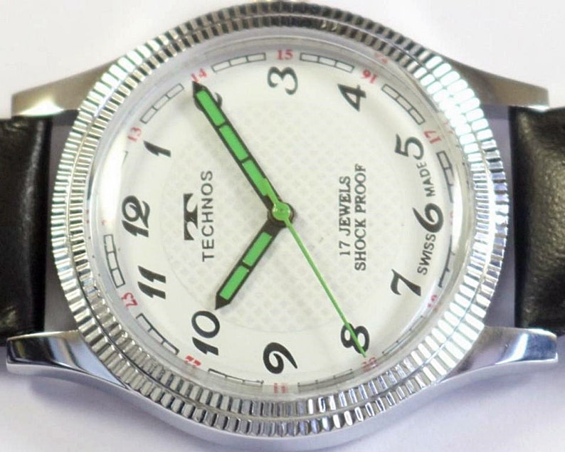 Vintage Technos Swiss Made Hand Winding Mens Wrist Watch Mechanical ...