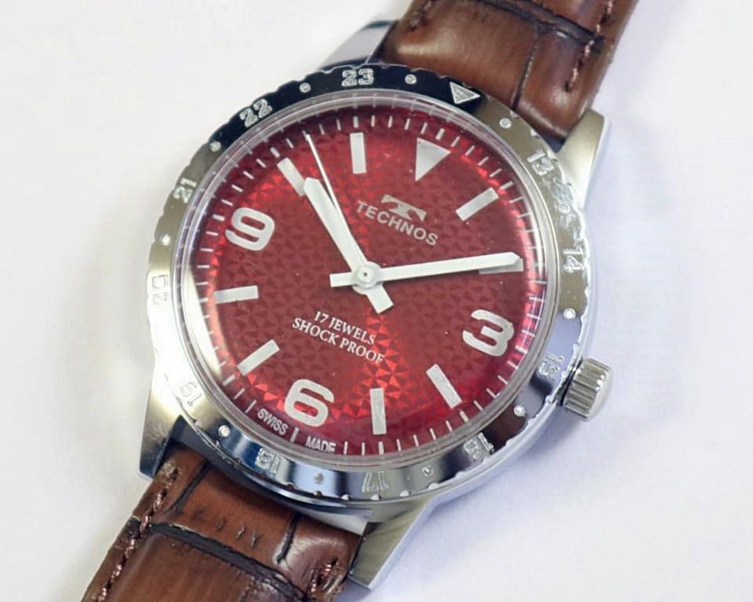 Vintage Technos Swiss Made Hand Winding Mens Wrist Watch Mechanical ...