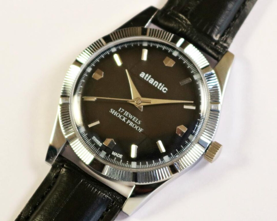 Swiss Made Vintage Atlantic Hand Winding Mens Wrist Watch Sunburst ...