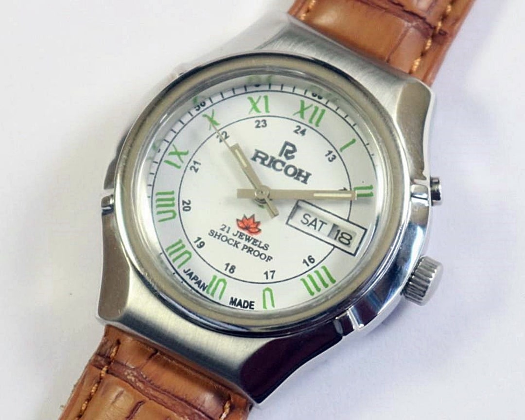 Vintage Ricoh 21 Jewels Automatic Japan Mens Wrist Watch Mechanical Day ...
