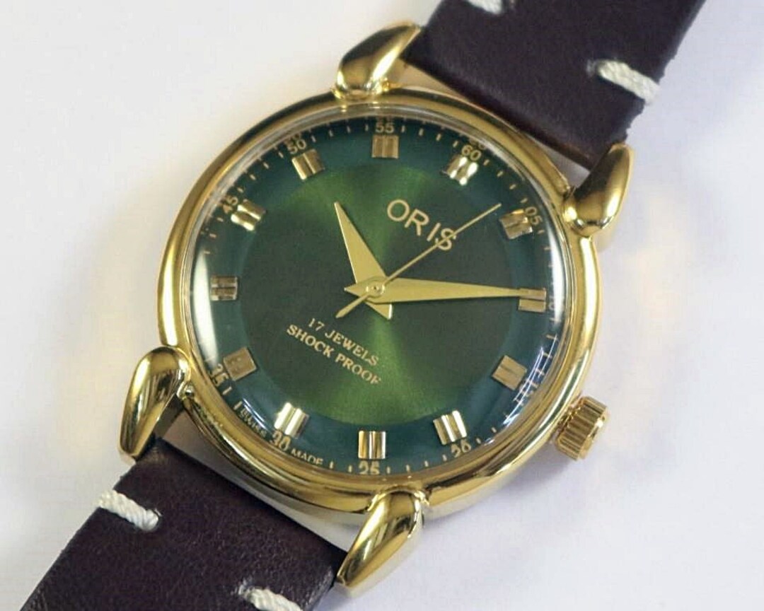 Swiss Made Vintage Hand Winding Mens Wrist Watch Tear Drop Lugs Green ...