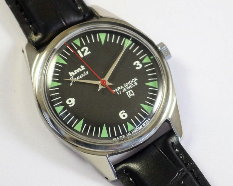 Vintage HMT Janata Bespoke Black Dial Indian Hand Winding Mens Wrist ...