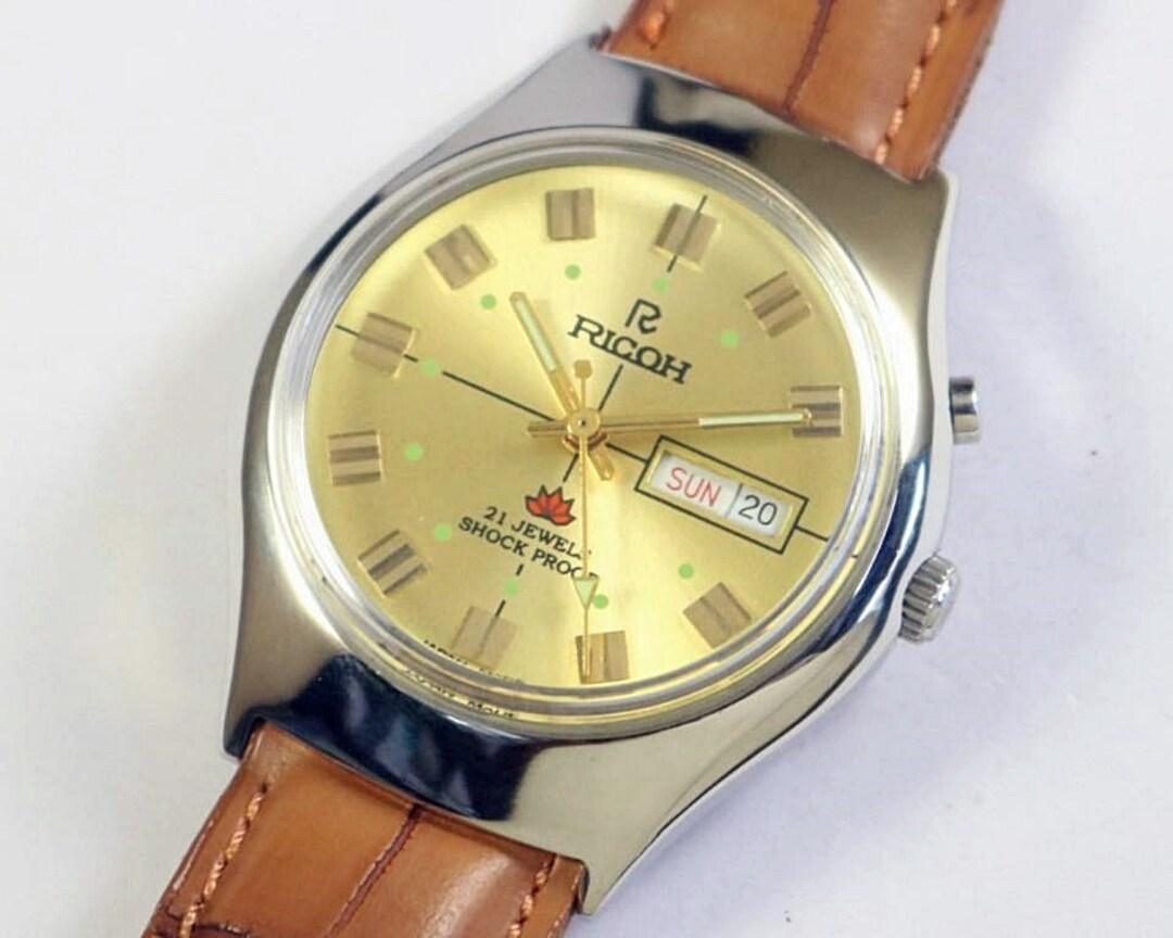Vintage Ricoh 21 Jewels Automatic Japan Mens Wrist Watch Mechanical Day ...