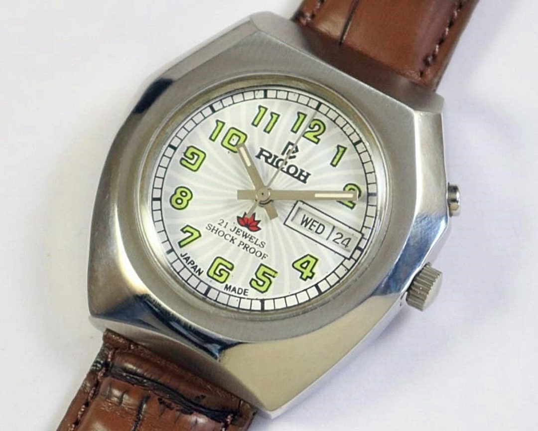 Vintage Ricoh 21 Jewels Automatic Japan Mens Wrist Watch Mechanical Day ...